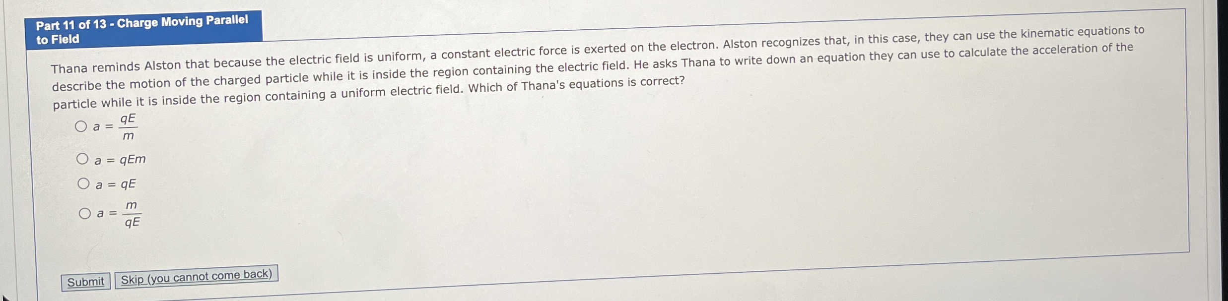 Solved Part 11 ﻿of 13 - ﻿Charge Moving Parallel to | Chegg.com