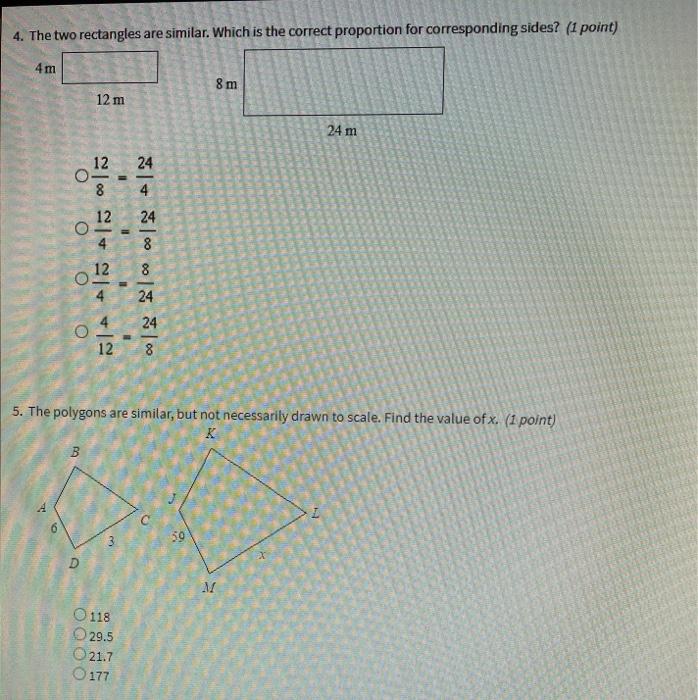 Solved 4. The two rectangles are similar. Which is the | Chegg.com