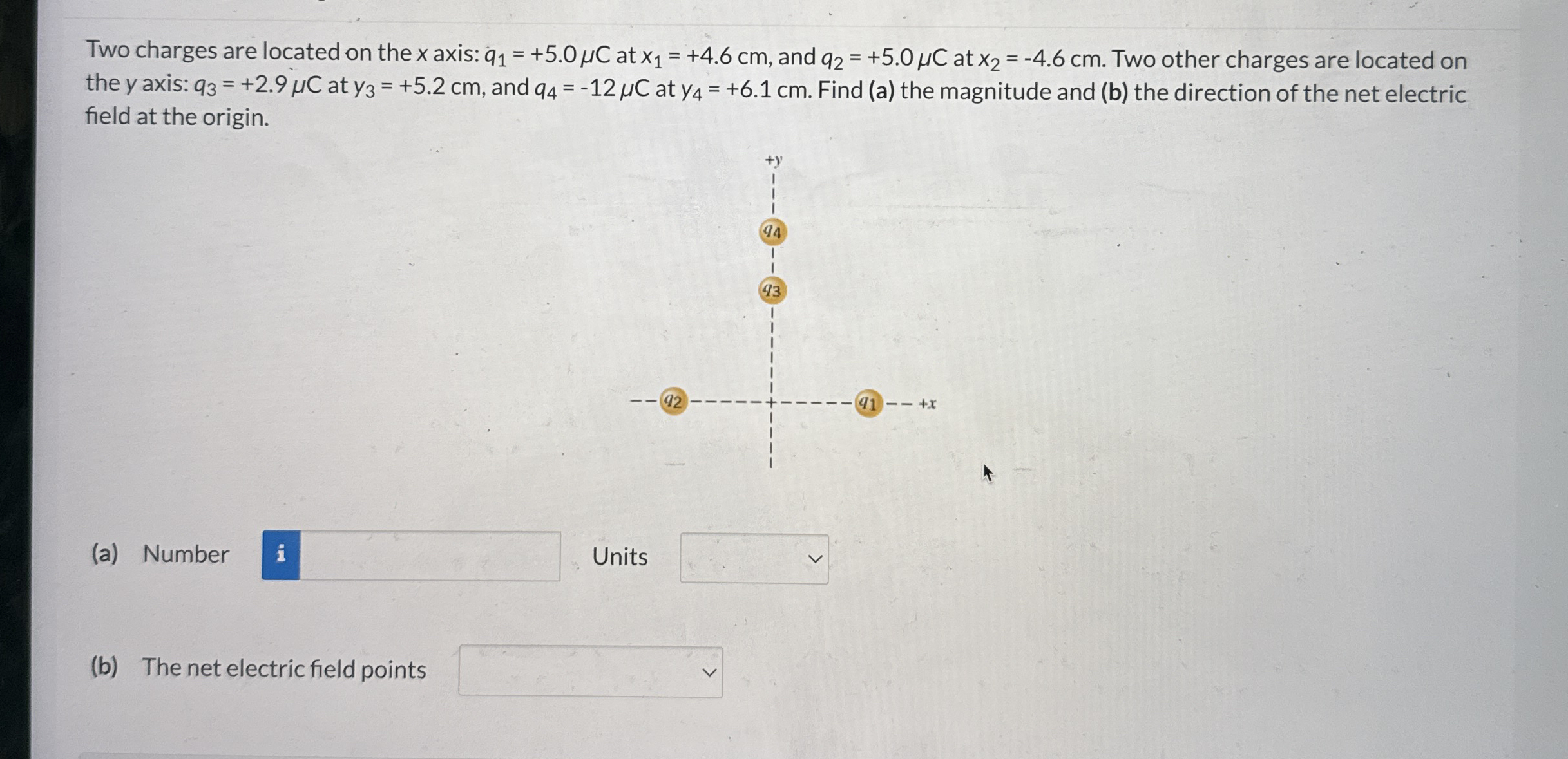 Solved Two charges are located on the x ﻿axis: q1= 5.0μC ﻿at | Chegg.com