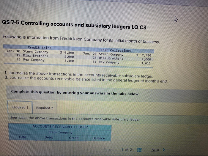 Solved QS 7-5 Controlling accounts and subsidiary ledgers LO | Chegg.com