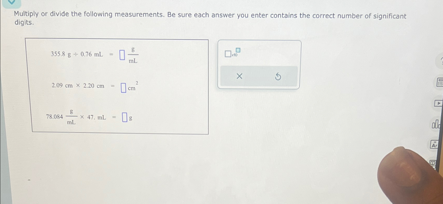 Solved Multiply or divide the following measurements. Be | Chegg.com