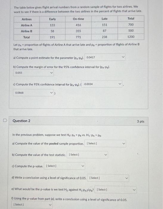 Solved The table below gives flight arrival numbers from a | Chegg.com