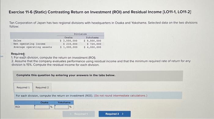Solved Exercise 11-6 (Static) Contrasting Return on | Chegg.com