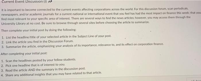 Solved Current Event Discussion (1) A It is important to | Chegg.com