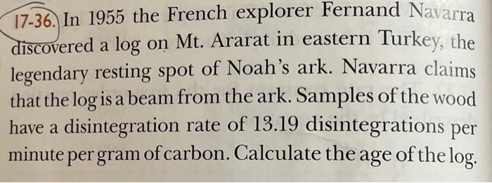 Solved 17-36. In 1955 the French explorer Fernand Navarra | Chegg.com