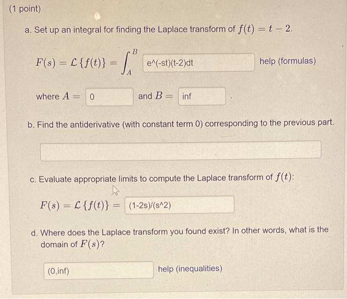 Solved a. Set up an integral for finding the Laplace | Chegg.com