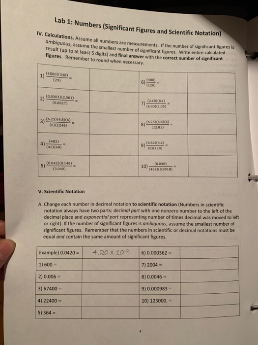 Solved Lab 1: Numbers (Significant Figures and Scientific | Chegg.com