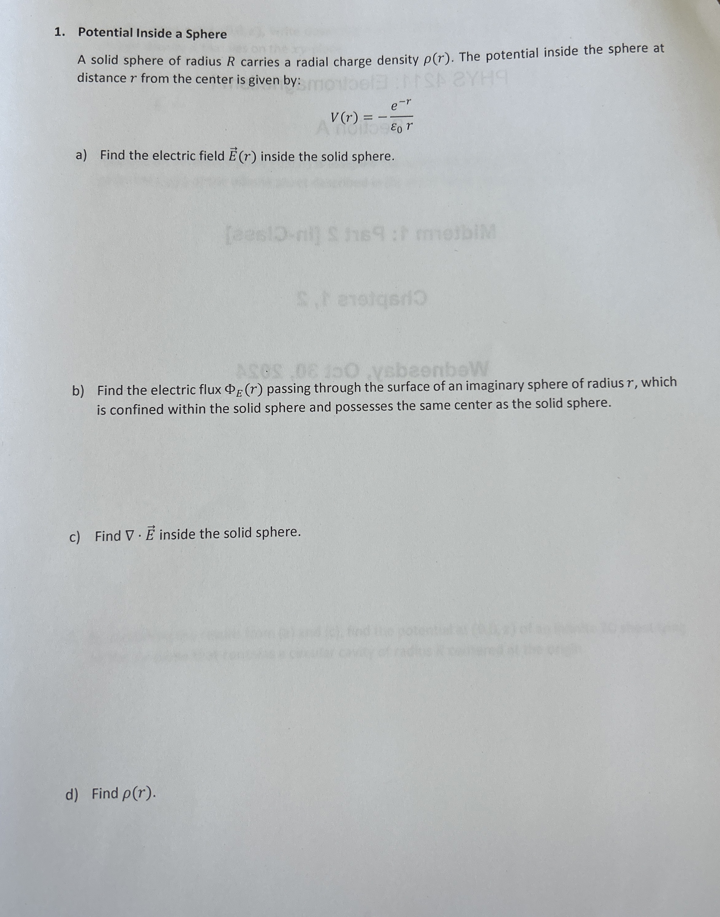 Solved Potential Inside a SphereA solid sphere of radius R | Chegg.com