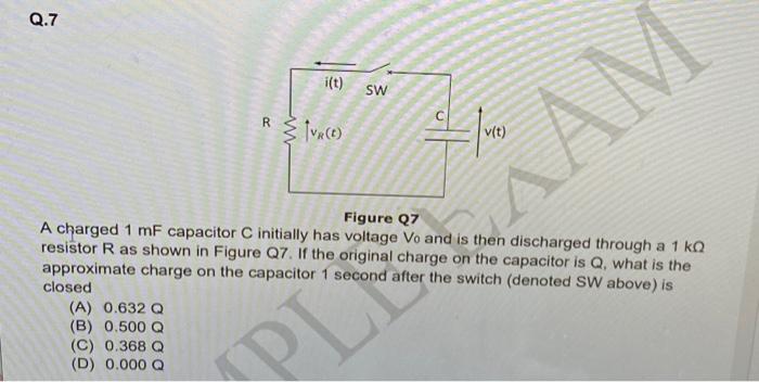 Figure Q7 A charged 1mF capacitor C initially has | Chegg.com