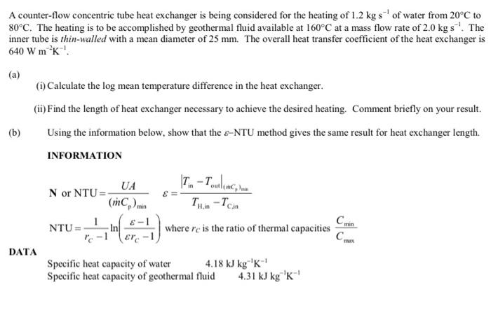 Solved A counter-flow concentric tube heat exchanger is | Chegg.com