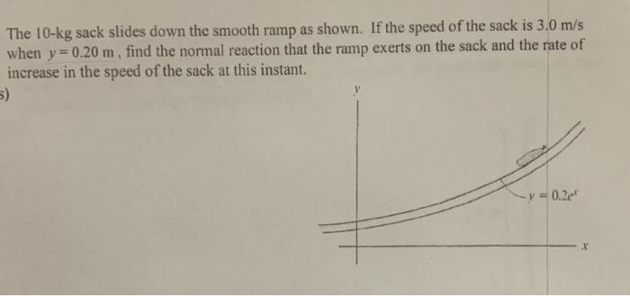 Solved The 10-kg sack slides down the smooth ramp as shown. | Chegg.com