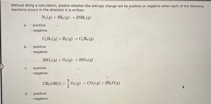 Solved Without doing a calculation, predict whether the | Chegg.com
