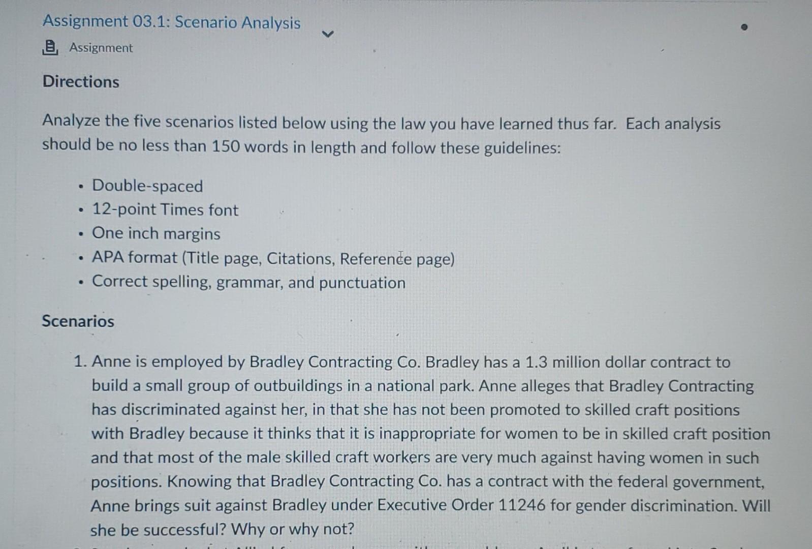 Solved 目 Assignment Directions Analyze the five scenarios | Chegg.com
