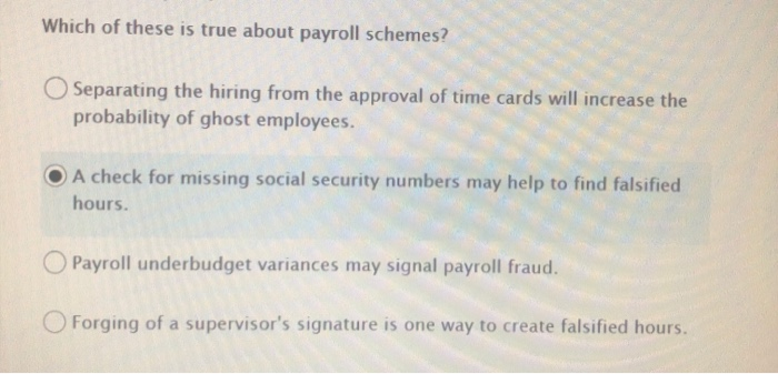 Solved Which of these is true about payroll schemes? | Chegg.com