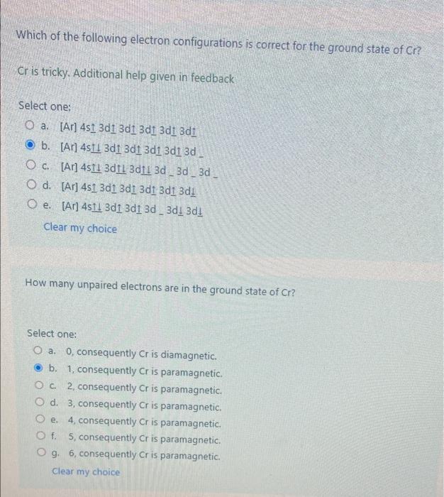 Solved Which of the following electron configurations is | Chegg.com