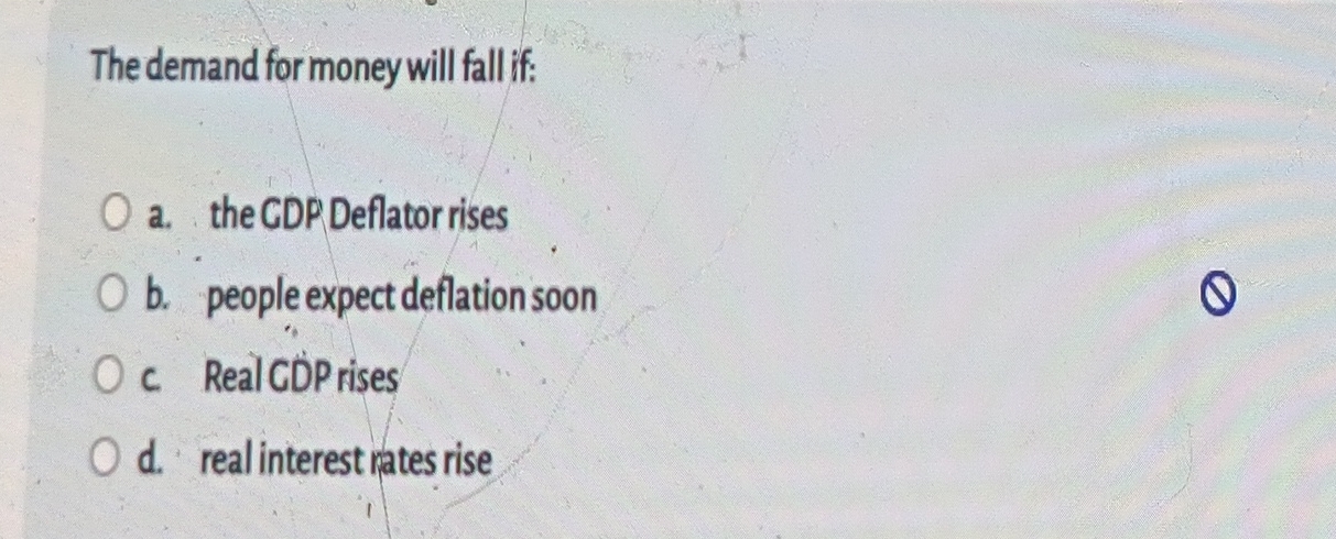 Solved The demand for money will fall if:a. ﻿the CDP | Chegg.com