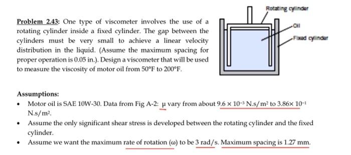 Solved Problem 2.43: One type of viscometer involves the use | Chegg.com