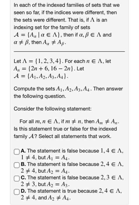 Solved In each of the indexed families of sets that we seen | Chegg.com