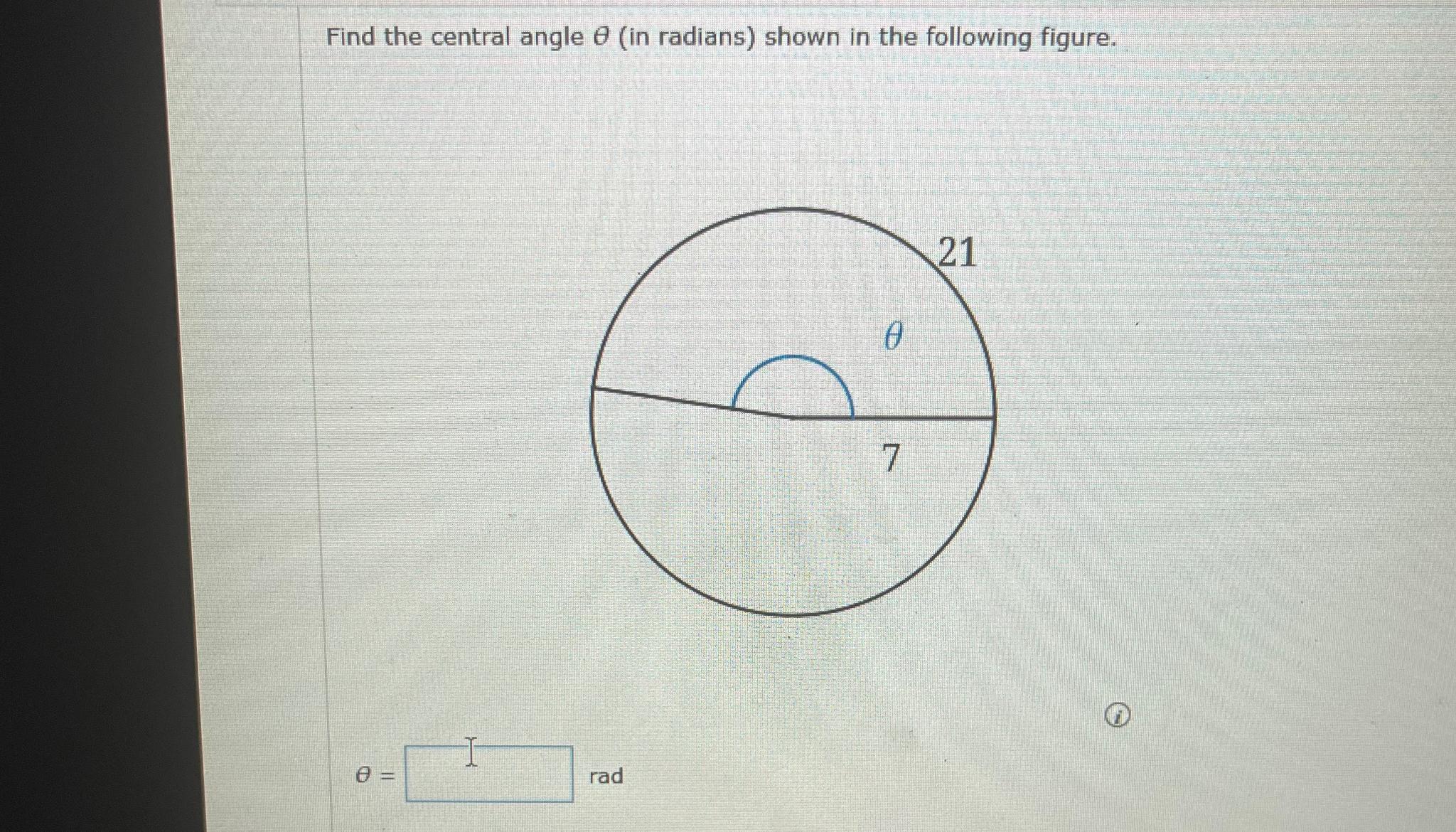 Solved Find the central angle θ (in radians) ﻿shown in the | Chegg.com