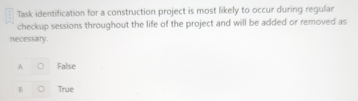 Solved (T) ﻿Task identification for a construction project | Chegg.com