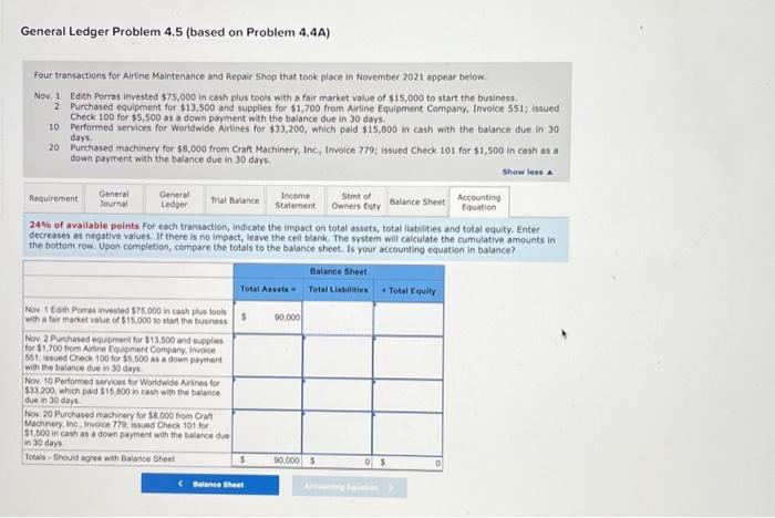Solved General Ledger Problem 4.5 (based on Problem 4.4A) | Chegg.com
