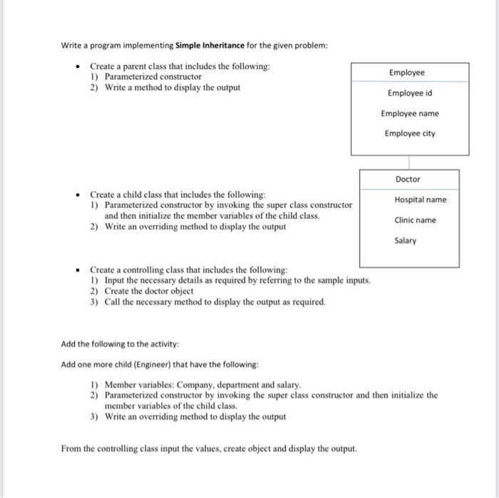 Solved Write a program implementing Simple Inheritance for | Chegg.com