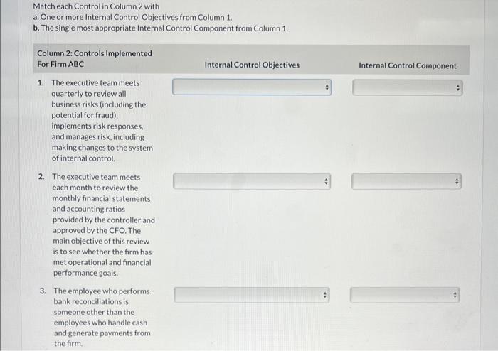 Match each Control in Column 2 with a. One or more | Chegg.com