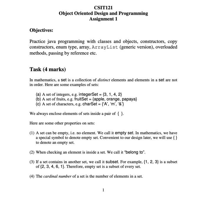 Solved CSIT121 Object Oriented Design and Programming | Chegg.com