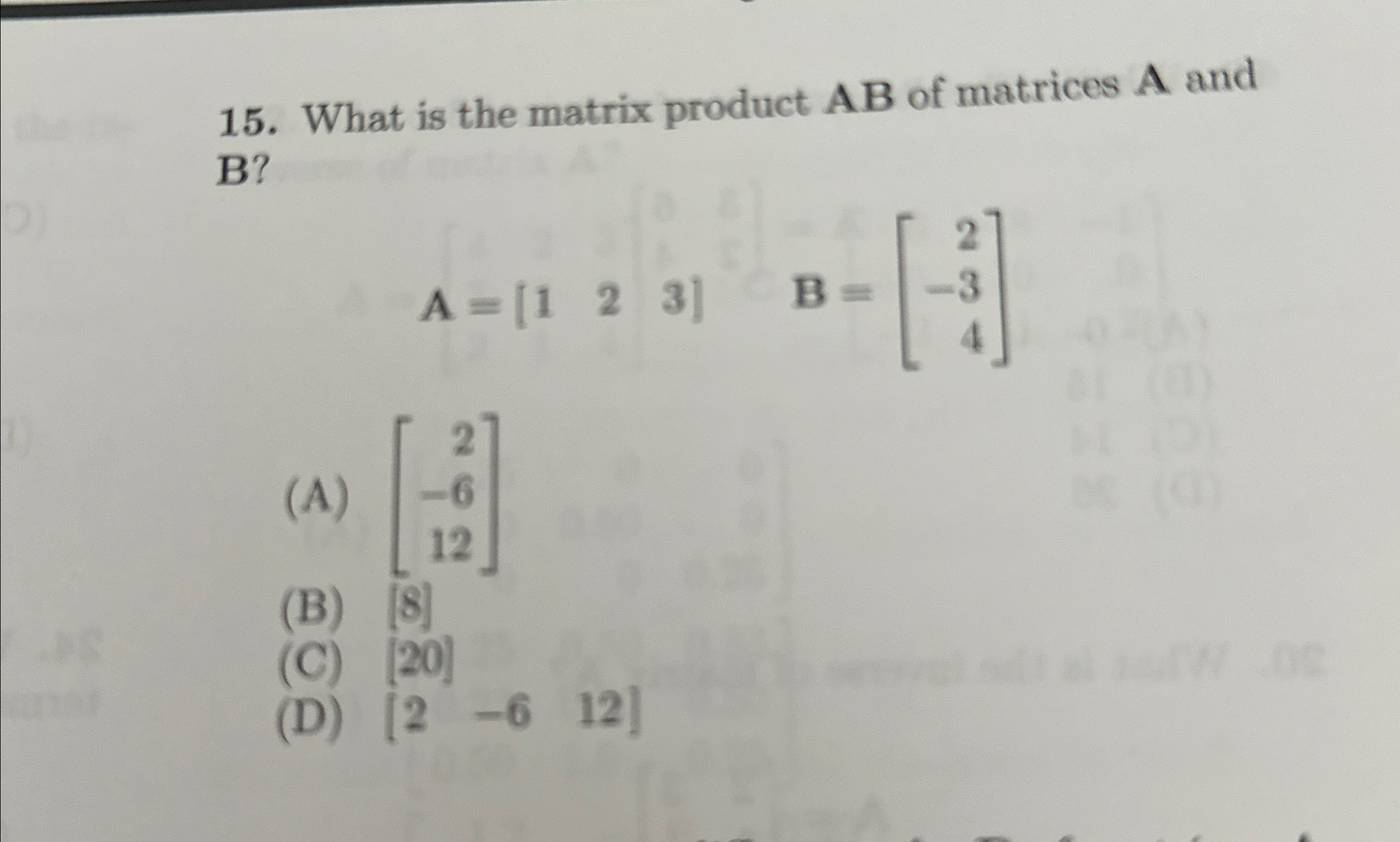 Solved What is the matrix product AB ﻿of matrices A and | Chegg.com