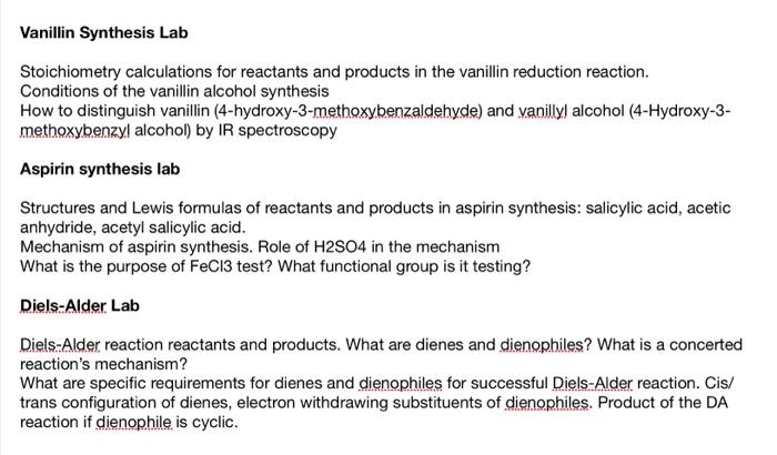 Solved Conditions of the vanillin alcohol synthesis How to | Chegg.com