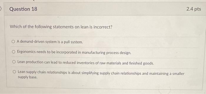 Solved Which of the following statements on lean is | Chegg.com