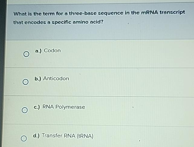 Solved What is the term for a three-base sequence in the | Chegg.com