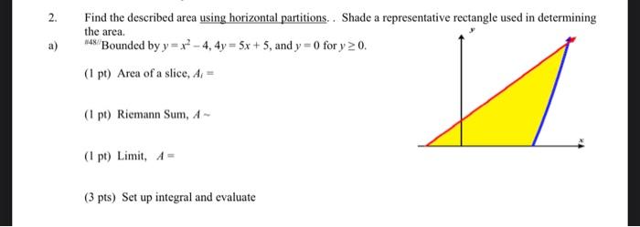 Solved Find the described area using horizontal partitions. | Chegg.com