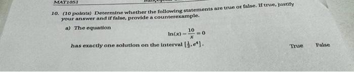 Solved 10. (10 points) Determine whether the following | Chegg.com