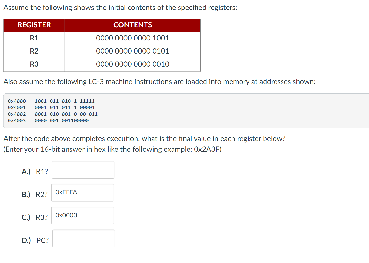 Solved Assume the following shows the initial contents of | Chegg.com
