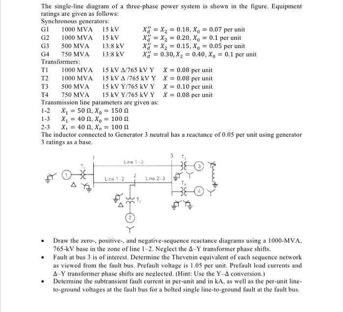 Solved The single-line diagram of a three-phase power system | Chegg.com