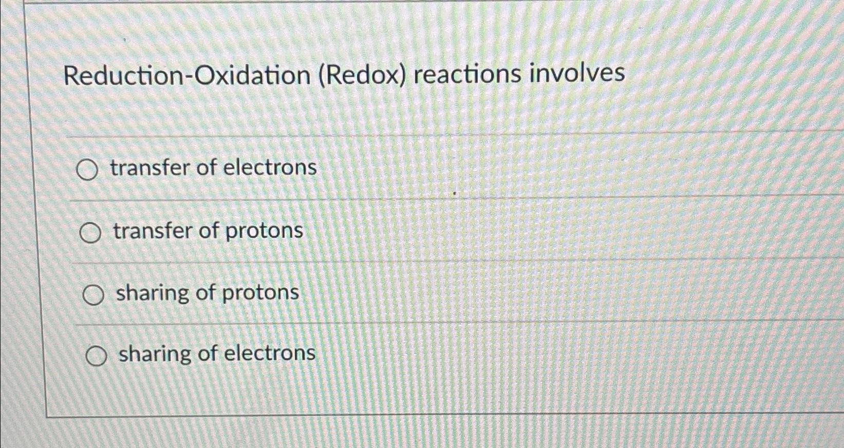 Solved Reduction-Oxidation (Redox) ﻿reactions | Chegg.com