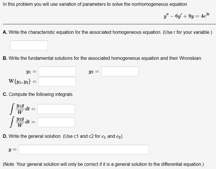 Solved In this problem you will use variation of parameters | Chegg.com