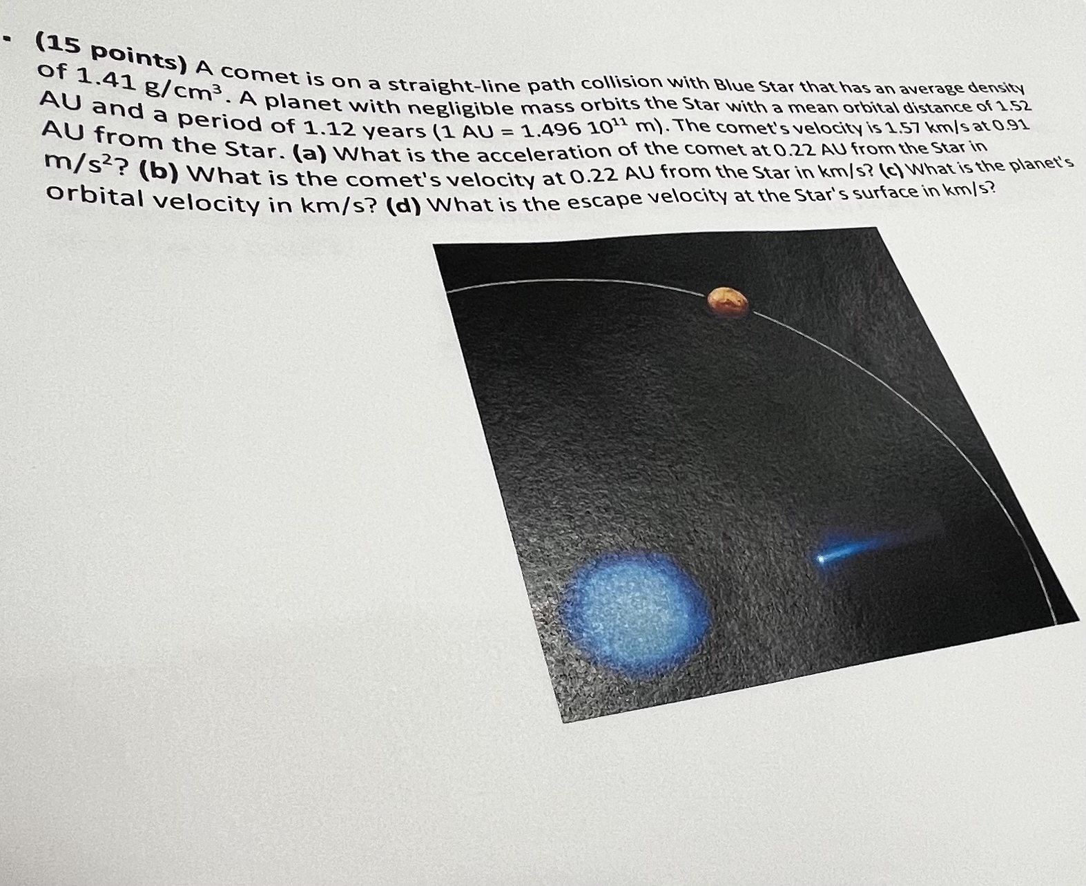 Solved 15 ﻿points) ﻿A comet is on a straight-line path | Chegg.com