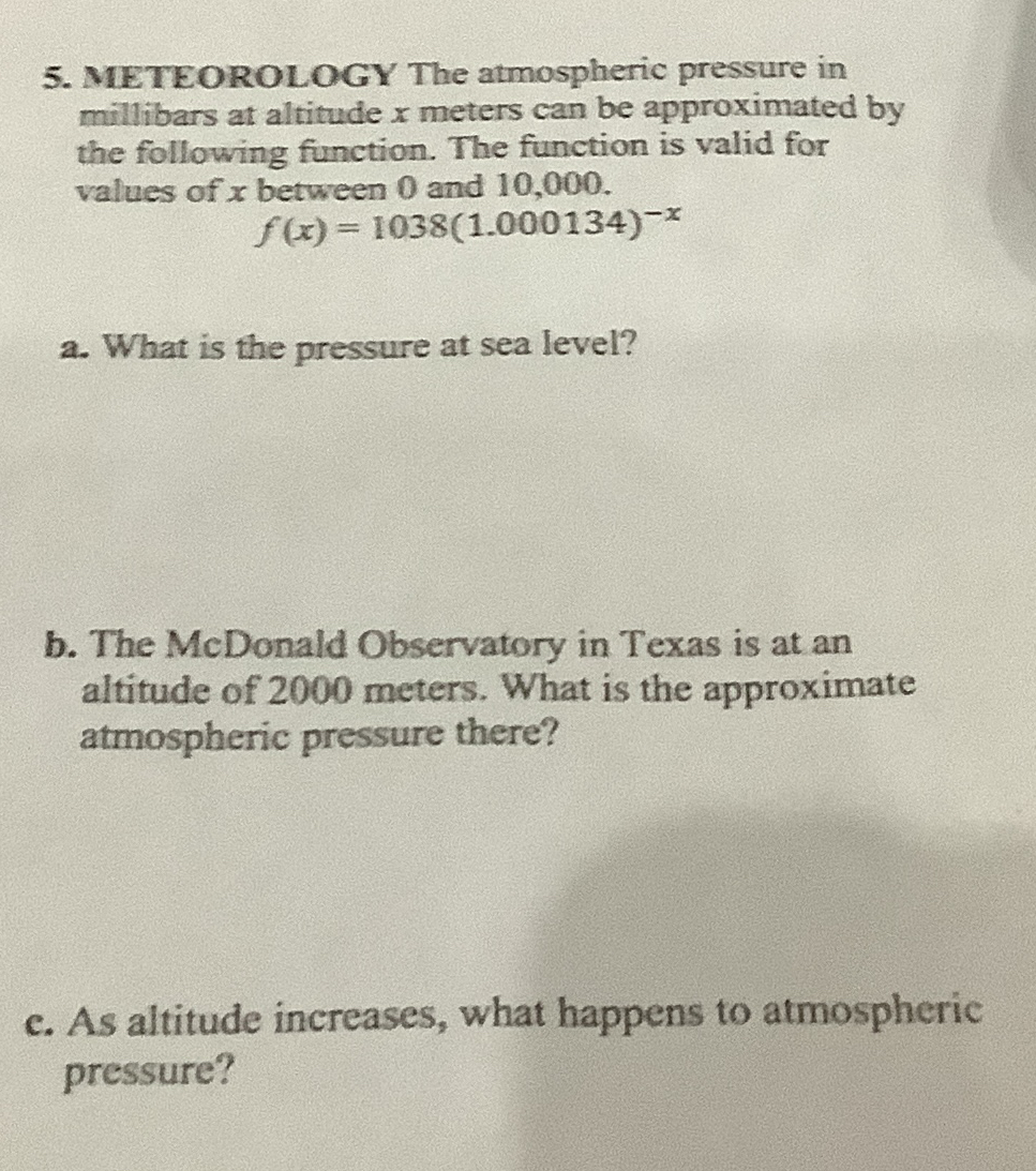 Solved METEOROLOGY The atmospheric pressure in millibars at | Chegg.com