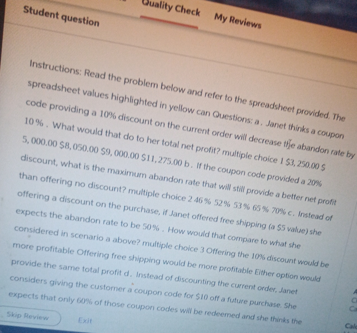 Solved Quality CheckMy ReviewsStudent questionInstructions: | Chegg.com