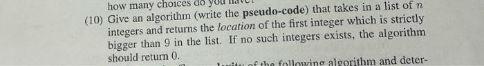 Solved (10) Give an algorithm (write the pseudo-code) that | Chegg.com