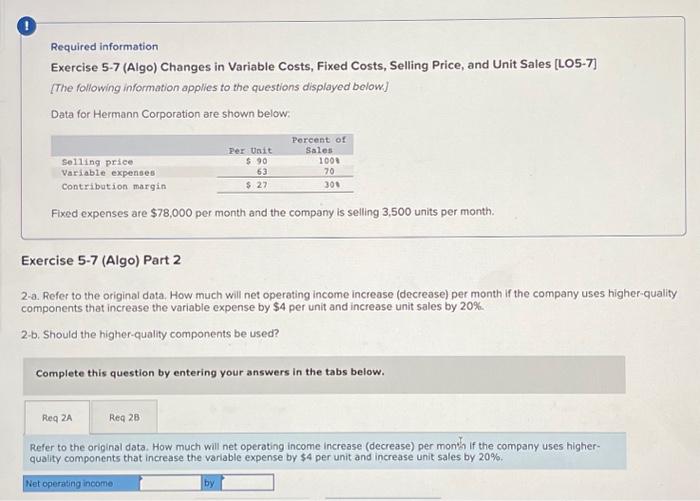 Solved Required information Exercise 5-7 (Algo) Changes in | Chegg.com