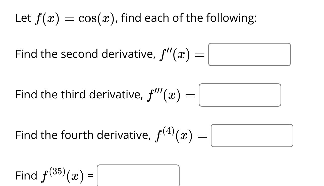 Solved Let f(x)=cos(x), ﻿find each of the following:Find the | Chegg.com