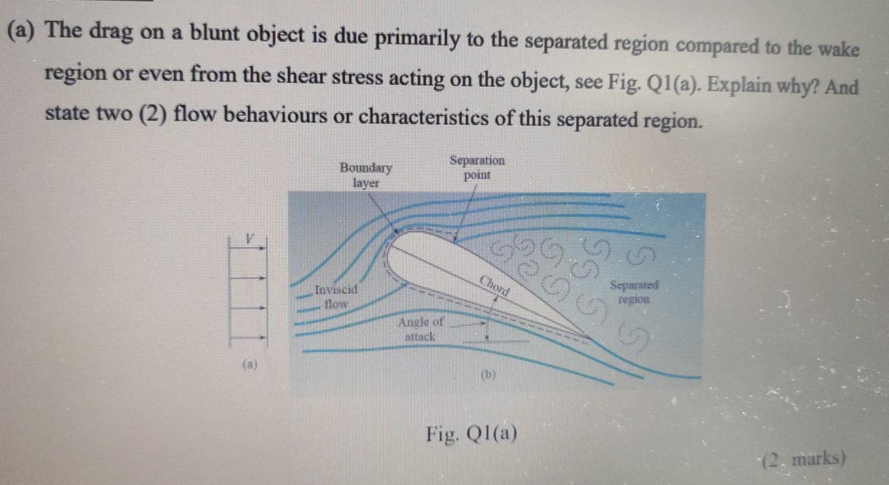 Solved (a) The drag on a blunt object is due primarily to | Chegg.com