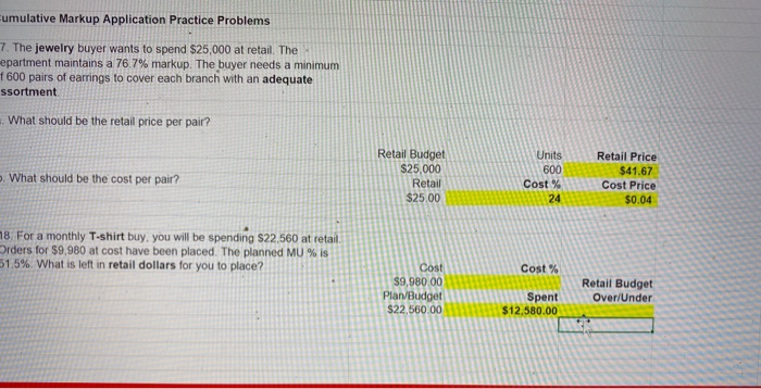 Solved Cumulative Markup Application Practice Problems 7. | Chegg.com