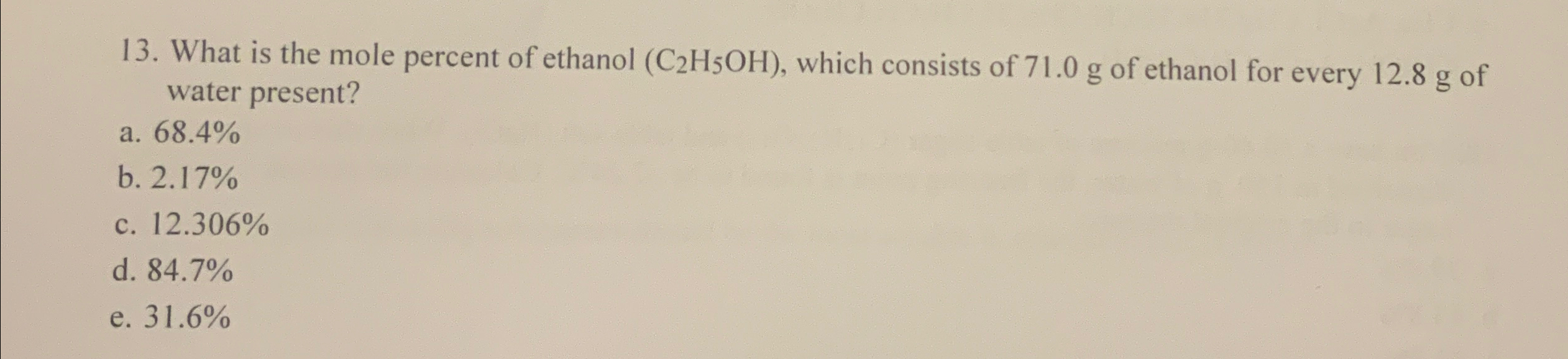 Solved What is the mole percent of ethanol (C2H5OH), ﻿which | Chegg.com