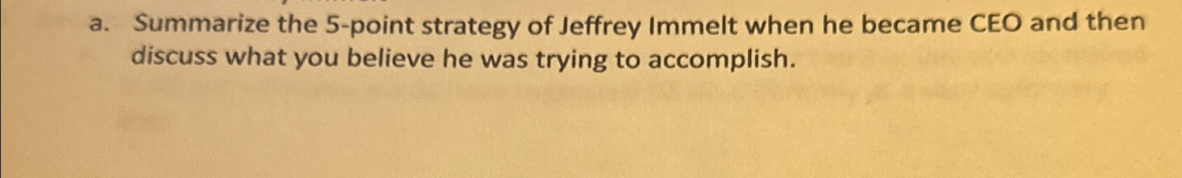 Solved a. ﻿Summarize the 5-point strategy of Jeffrey Immelt | Chegg.com