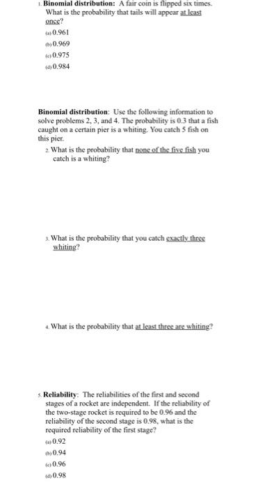Solved 1. Binomial distribution: A fair coin is flipped six | Chegg.com