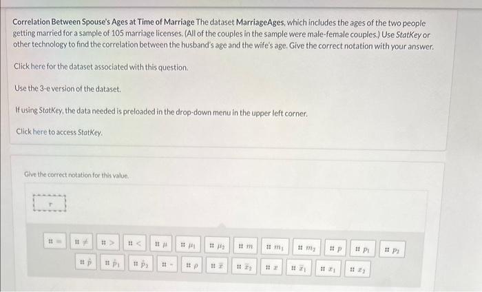 Solved Correlation Between Spouse's Ages at Time of Marriage | Chegg.com
